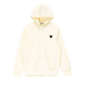 Play Comme Des Garcon Big Heart Zip Up Sweatshirt - Cream
