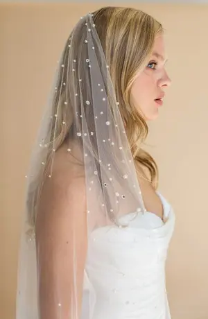 Brides & Hairpins Ione Crystal & Imitation Pearl Fingertip Veil - Ivory