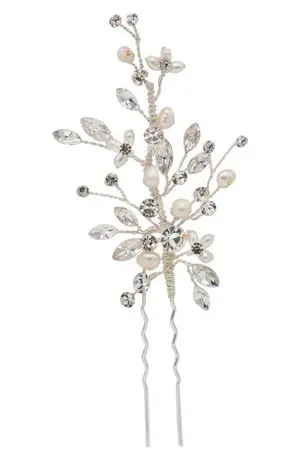 Brides & Hairpins Sabra Freshwater Pearl & Crystal Hair Pin - Silver