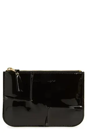 Comme Des Garçons Seam Detail Leather Zip Pouch Black
