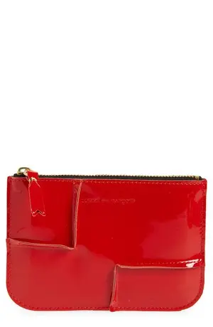 Comme Des Garçons Seam Detail Leather Zip Pouch Red
