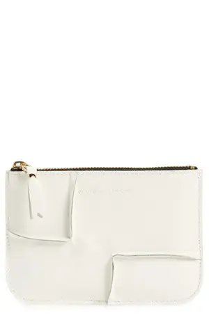 Comme Des Garçons Seam Detail Leather Zip Pouch - White