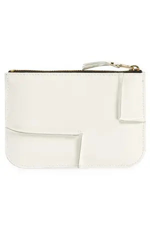 Comme Des Garçons Seam Detail Leather Zip Pouch - White