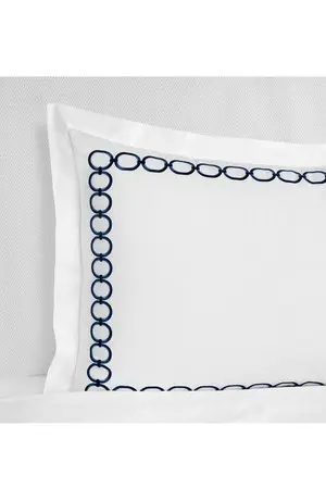SFERRA Catena Cotton Percale Boudoir Pillow Sham White/ Navy