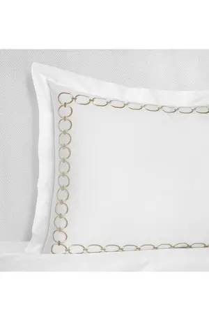 SFERRA Catena Cotton Percale Boudoir Pillow Sham - White/ Sand