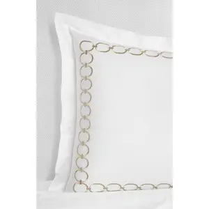 SFERRA Catena Cotton Percale Euro Pillow Sham - White/ Sand