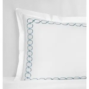 SFERRA Catena Cotton Percale Euro Pillow Sham White/ Sea