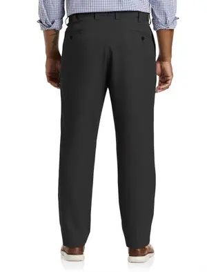OAK HILL BY DXL Waist-relaxer Pleated Microfiber Trousers - Black