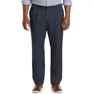 OAK HILL BY DXL Oak Hill By DXL Waist-Relaxer Pleated Microfiber Trousers Navy