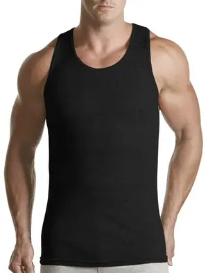 HARBOR BAY BY DXL 3-pack Ribbed Cotton Tank Undershirts - Black
