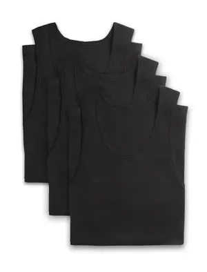 HARBOR BAY BY DXL 3-pack Ribbed Cotton Tank Undershirts - Black