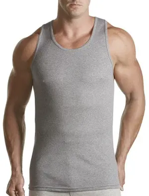 HARBOR BAY BY DXL 3-pack Ribbed Cotton Tank Undershirts - Grey