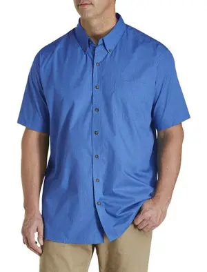 HARBOR BAY BY DXL Easy-care Solid Sport Shirt Palace Blue