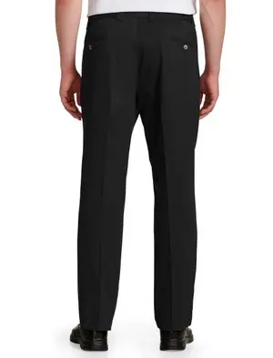 HARBOR BAY BY DXL Big & Tall Waist-relaxer Pleated Twill Trousers - Black