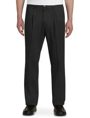 HARBOR BAY BY DXL Big & Tall Waist-relaxer Pleated Twill Trousers - Black
