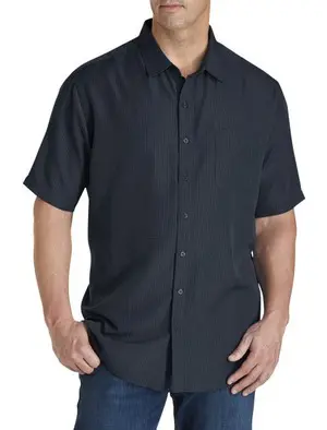 HARBOR BAY BY DXL Microfiber Comfort Grid Sport Shirt Navy