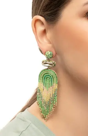 Deepa Gurnani Ishani Beaded Drop Earrings - Lime