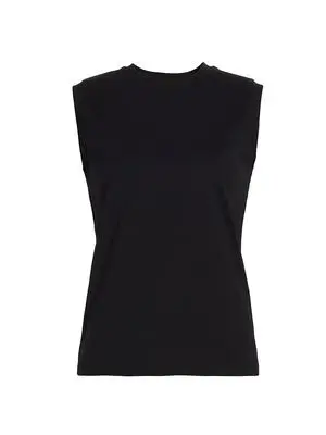TOTEME Women's Crewneck Cotton Jersey Tank - Off White  - Black