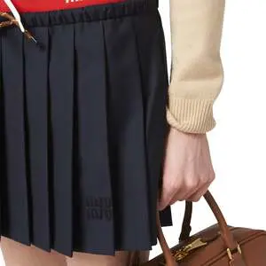 Miu Miu Pleated Batavia Skirt - Navy