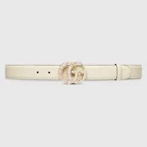 Gucci Gg Marmont Belt With Crystal Buckle Leather - White  display picture 2