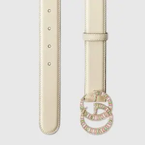 Gucci Ivory Belt with Glittering Gold GG Buckle Gucci Ivory Double G Buckle Belt 34 – THE CLOSET main image 4