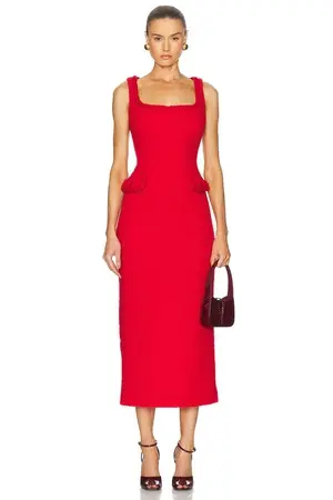 ROWEN ROSE Tweed Sleeveless Long Dress - Red