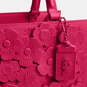 Coach Rogue Bag 25 With Tea Rose Appliqu In Silver/Dragonfruit