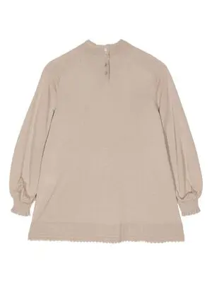 Shiatzy Chen Floral-embroidered Split-neck Jumper - Brown