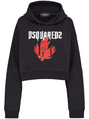 Dsquared2 Maple Leaf Cotton Hoodie - Black
