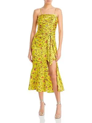 Cinq À Sept Womens Open Chest Floral Midi Dress - Yellow