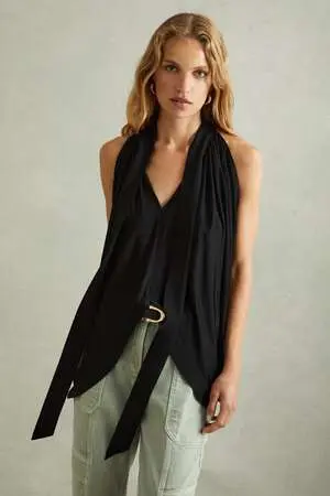 REISS Luisa Draped Tie-neck Top