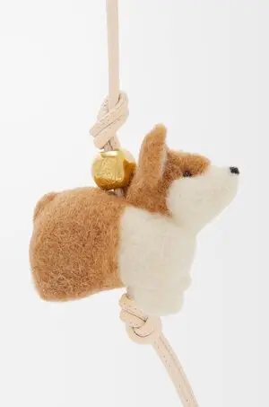 Loewe Corgi Charm In Felt And Leather Skin - Soft White/orange