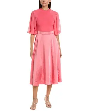 Ted Baker London Puff Sleeve Fitted Bodice Midi Dress - Pink