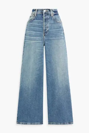 RE/DONE Cropped Wide-leg Jeans - Mid Denim
