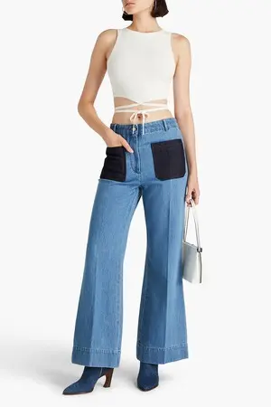 Alice + Olivia Latia Cropped Stretch-jersey Top - Off-white
