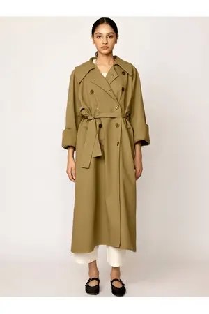 LAUDE THE LABEL Marin Trench Coat - Olive Branch - Olive