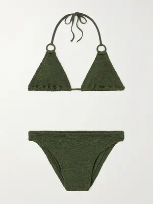 Hunza G Eva Embellished Seersucker Triangle Bikini Green