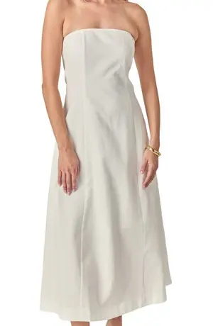 Endless Rose Strapless Linen Midi Dress - White