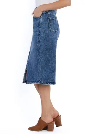 WASH LAB DENIM Silver Denim Midi Skirt