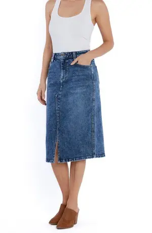 WASH LAB DENIM Silver Denim Midi Skirt