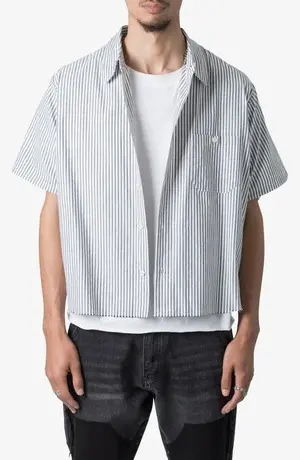 Mnml Stripe Short Sleeve Button-up Shirt - Grey/ White