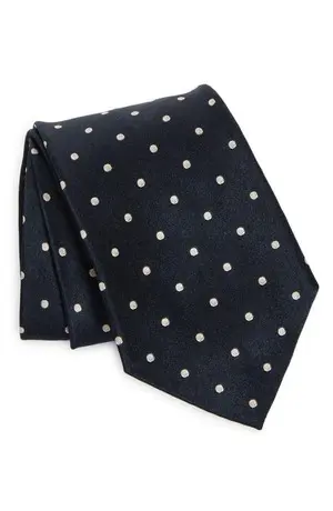Ralph Lauren Purple Label Polka Dot Silk Satin Neck Tie - Dark Navy