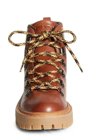 Prada St. Moritz Leather Hiking Boots - Cognac
