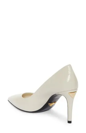 Prada Saffiano Leather Pointed-toe Pump - Avorio