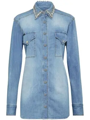 Philipp Plein Crystal-embellished Denim Shirt - Blue