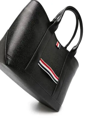 Thom Browne Small Leather Tote Bag - Black