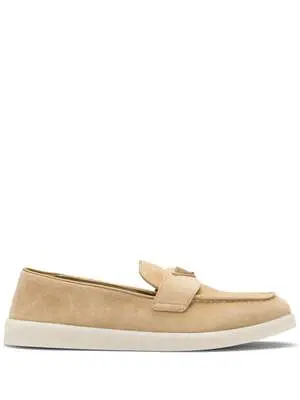 Prada Triangle-logo Suede Loafers - Neutrals