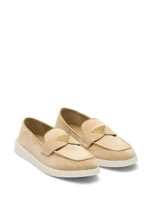 Prada Triangle-logo Suede Loafers - Neutrals
