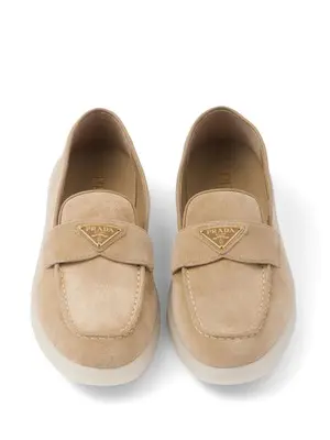 Prada Triangle-logo Suede Loafers - Neutrals