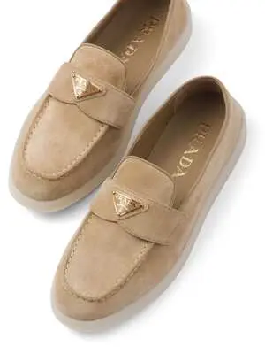 Prada Triangle-logo Suede Loafers - Neutrals
